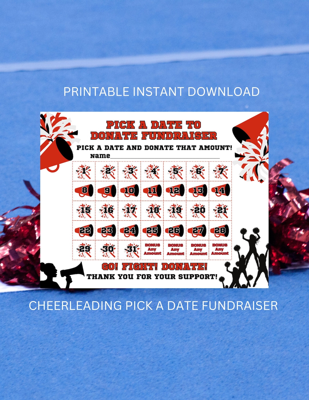 Cheerleading Calendar Fundraiser, Pick a Date to Donate Printable ...