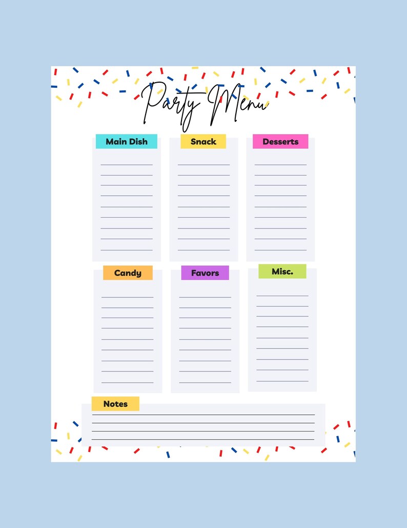 Birthday Party Checklist, Birthday Party Tracker, Party Checklist ...