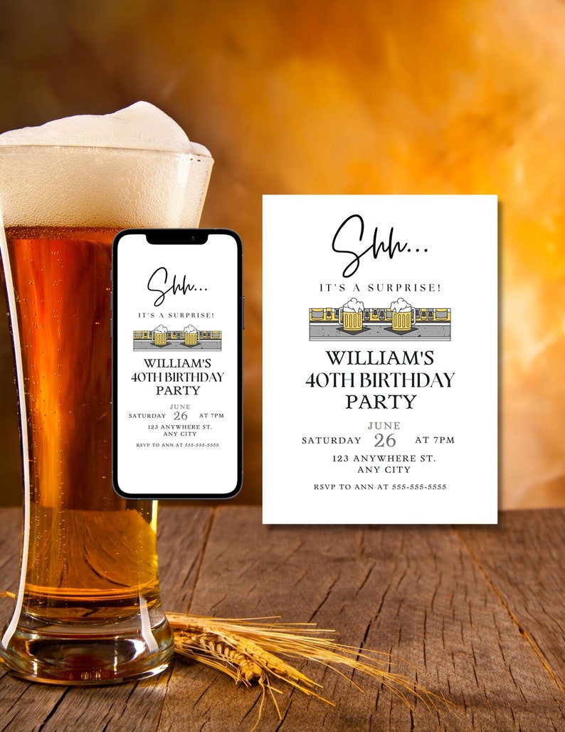 Surprise Beer Birthday Party Invitation Shh Its a Surprise - Etsy