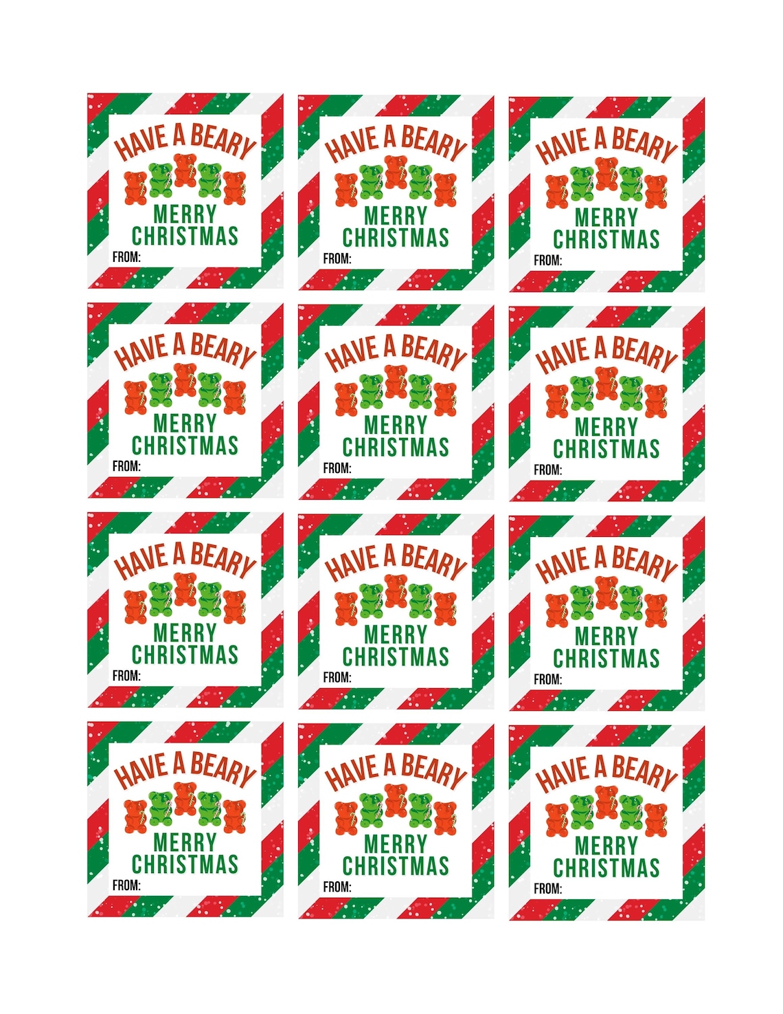 Christmas Gift Tags Printable Printable Gummy Bear Tag - Etsy