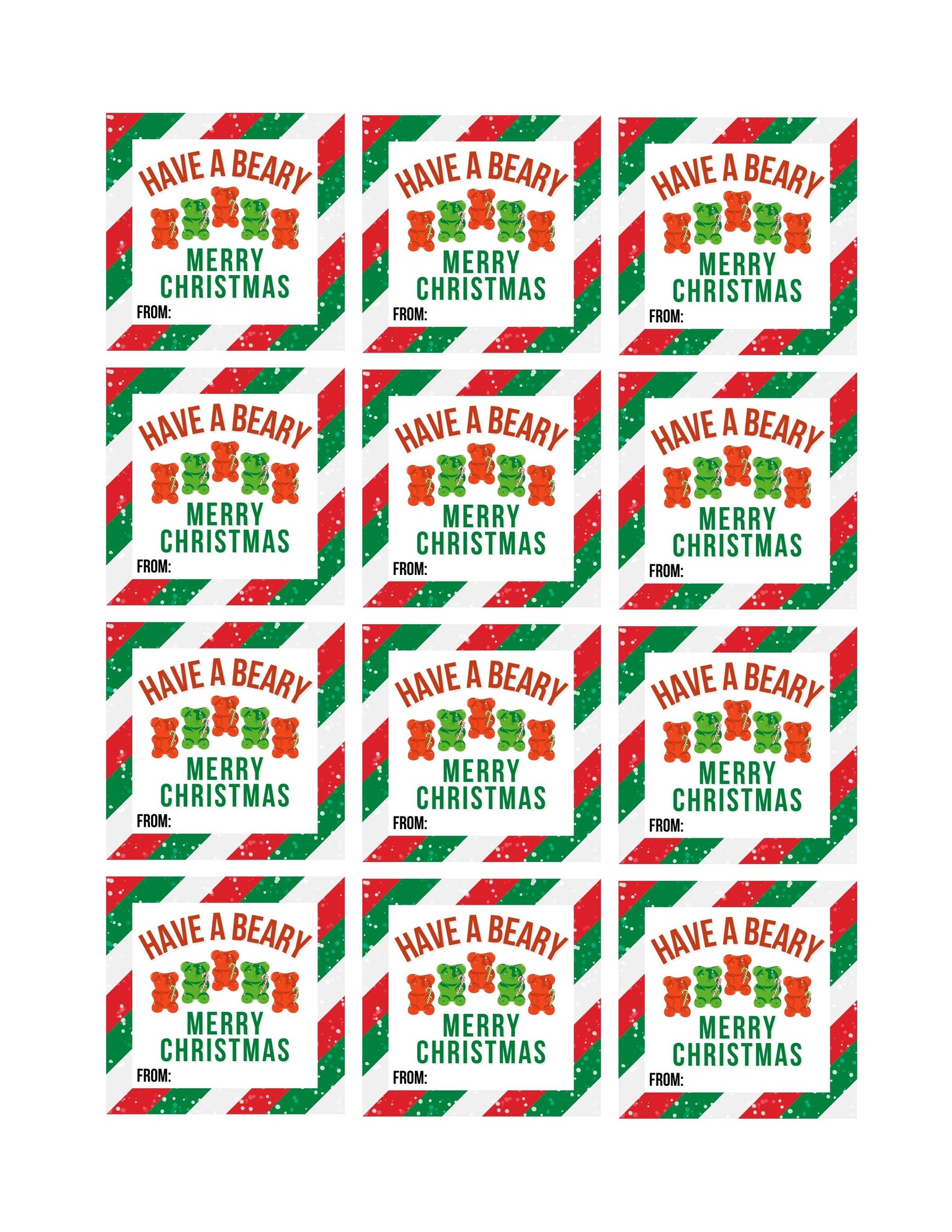 Christmas Gift Tags Printable, Printable Gummy Bear Tag, Christmas ...