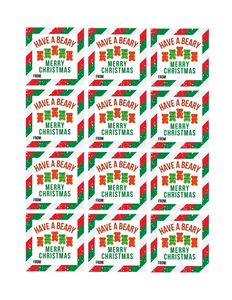 Christmas Gift Tags Printable, Printable Gummy Bear Tag, Christmas ...