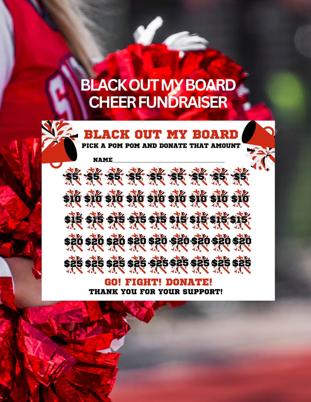 Cheer Black Out My Board, Cheerleading Fundraiser, Pick a Date Calendar ...