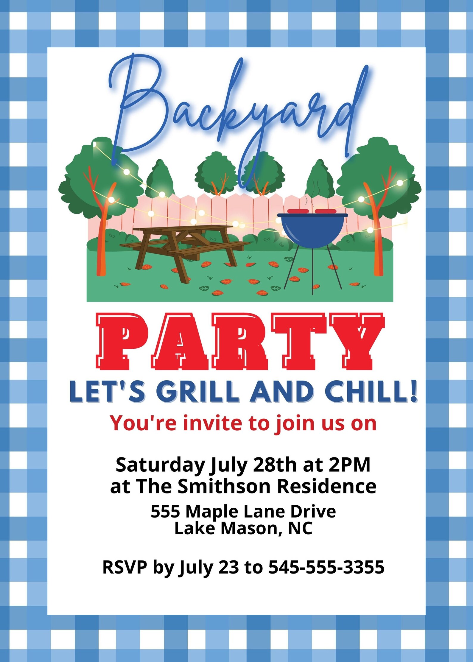 Backyard Party Invitation, Backyard Invitation Template, BBQ Invite ...