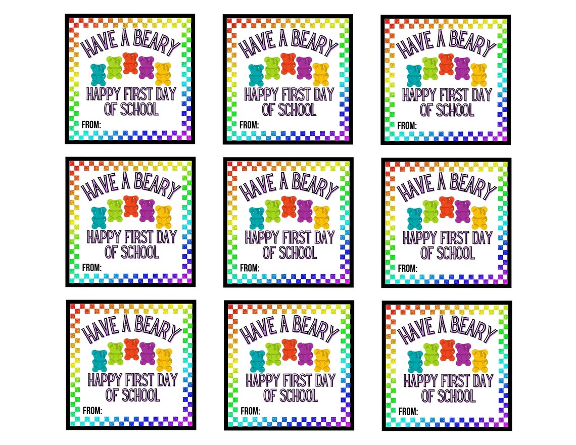 First Day of School Tags Printable Gummy Bear Tags Back to - Etsy