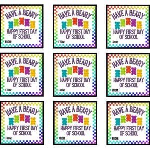 First Day of School Tags, Printable Gummy Bear Tags, Back to School ...