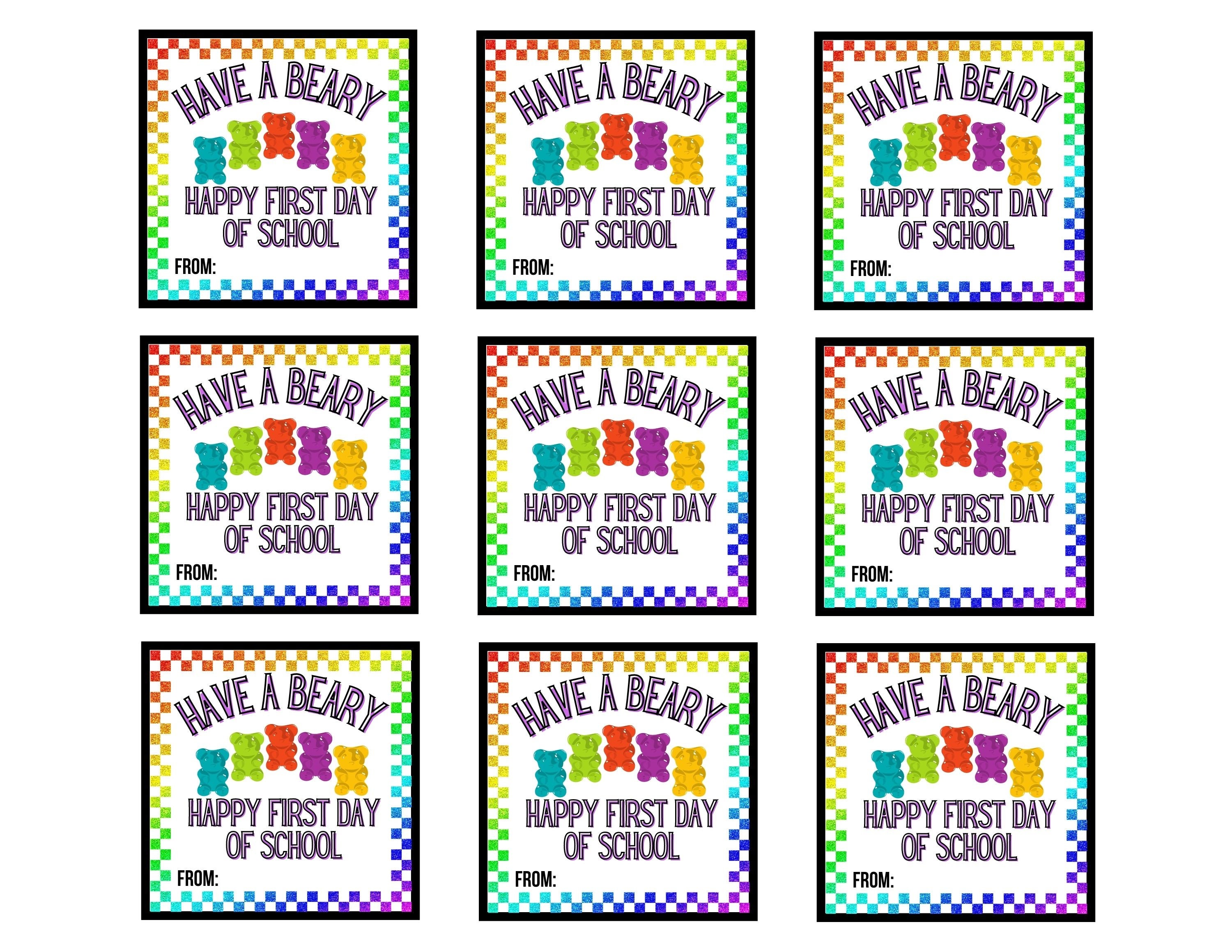 First Day of School Tags Printable Gummy Bear Tags Back to - Etsy