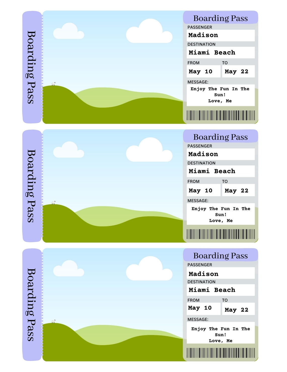 Editable Boarding Pass Ticket Template Surprise Trip Ticket - Etsy