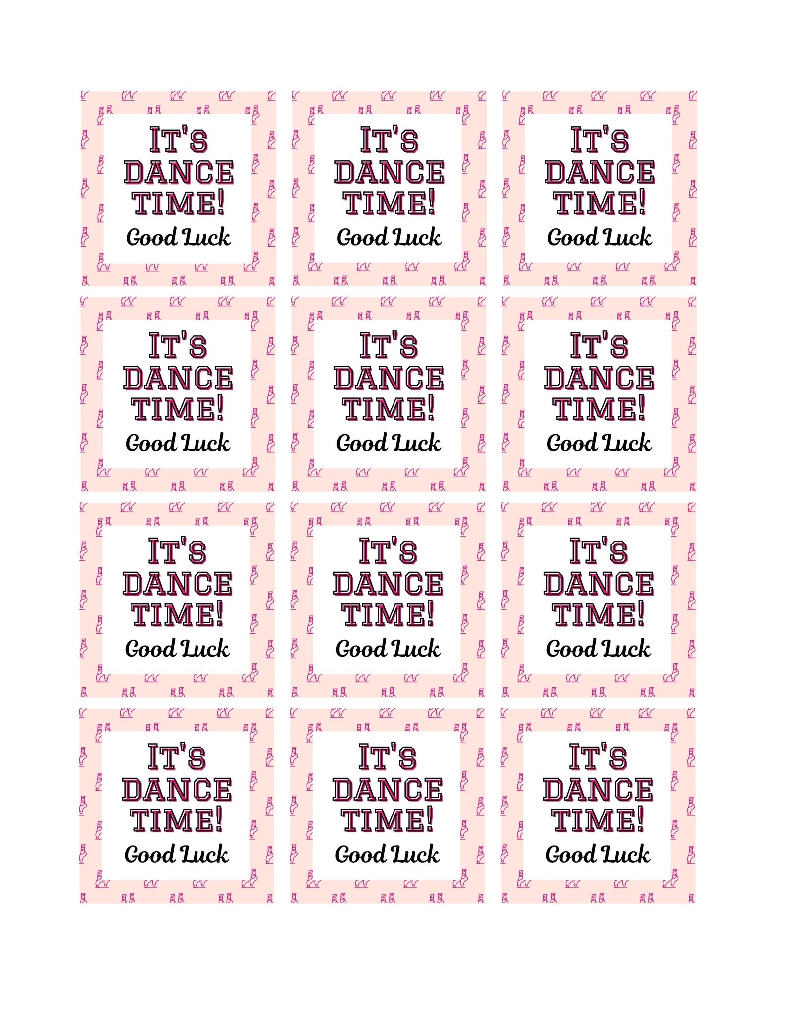 Dance Gift Tags, Dance Tags, Good Luck Treat Tags, Dance Snack Tags ...