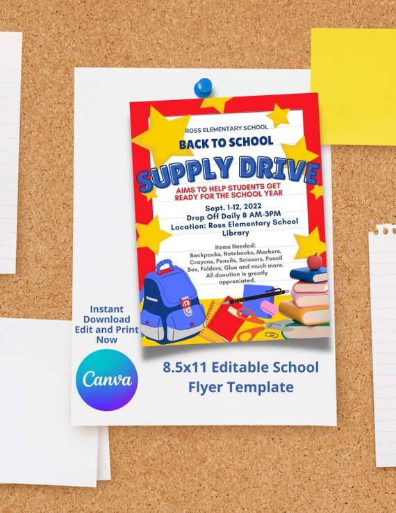 Back to School Flyer School Supply Drive Flyer Editable - Etsy