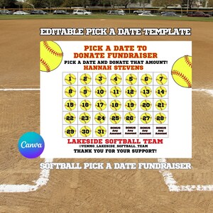 Editable Softball Calendar Fundraiser, Pick a Date to Donate Printable ...