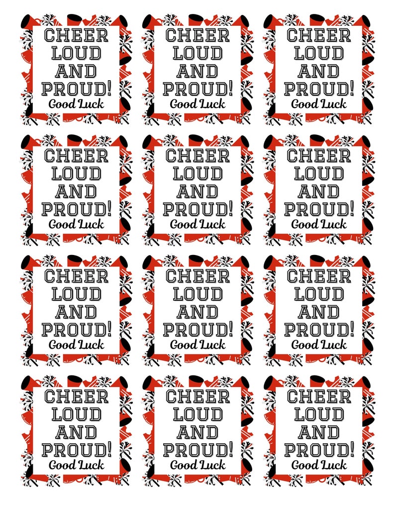 Cheerleading Gift Tag, Red Black White, Good Luck (digital Download) - Etsy