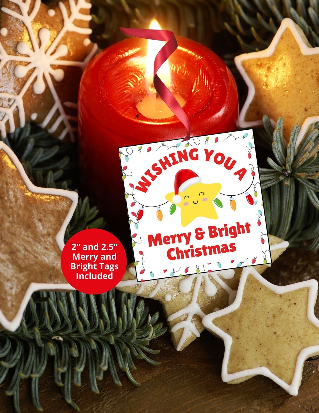 Merry & Bright Christmas Gift Tags, Star Design (PDF Printable) - Etsy