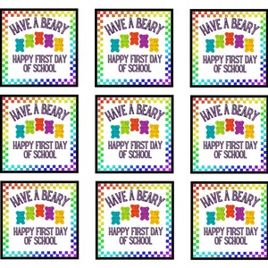 First Day of School Tags, Printable Gummy Bear Tags, Back to School ...