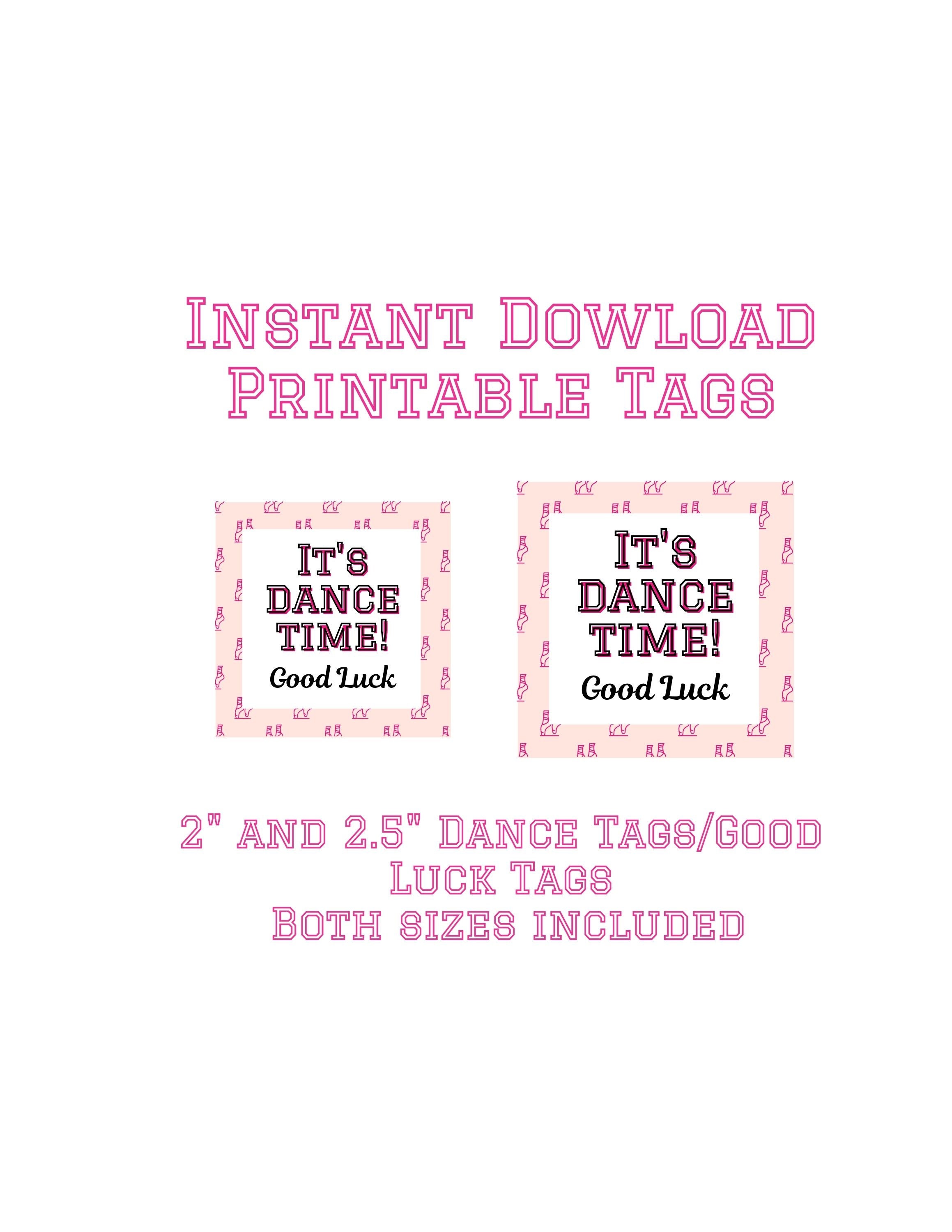 Dance Gift Tags, Dance Tags, Good Luck Treat Tags, Dance Snack Tags ...