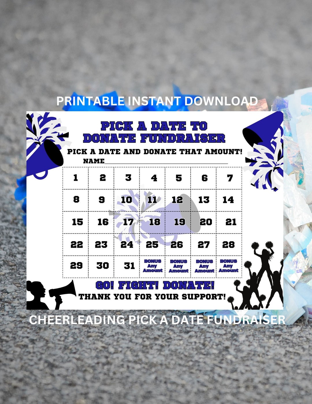 Cheerleading Calendar Fundraiser, Pick a Date to Donate Printable ...