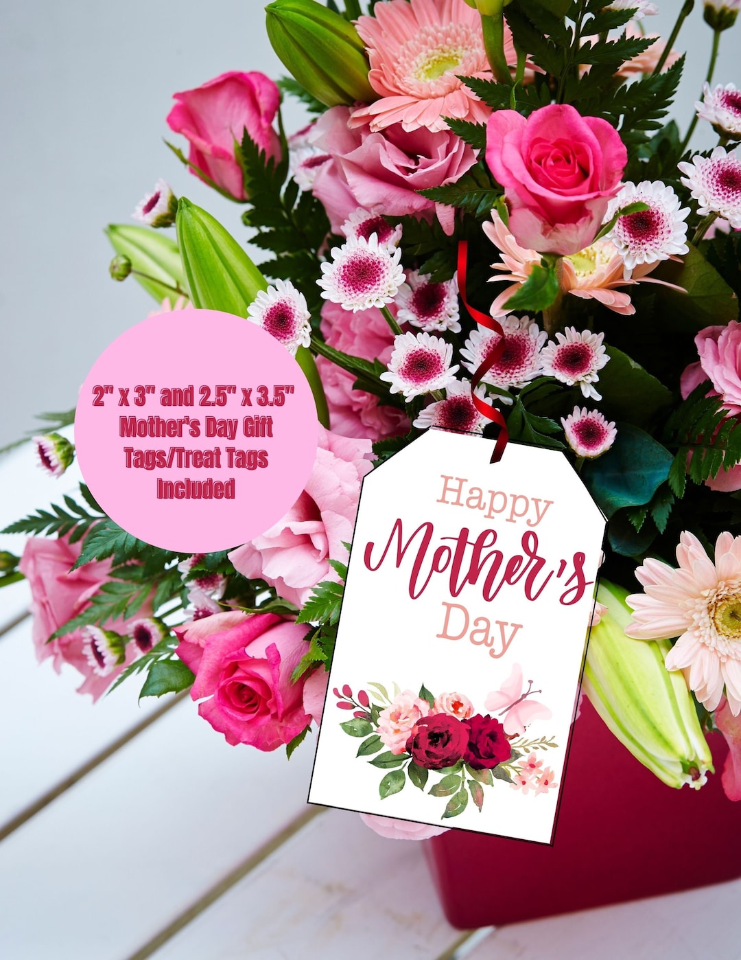 Printable Mother's Day Tag, Floral Rose Mother Tag, Mom Treat Tag, Pink ...