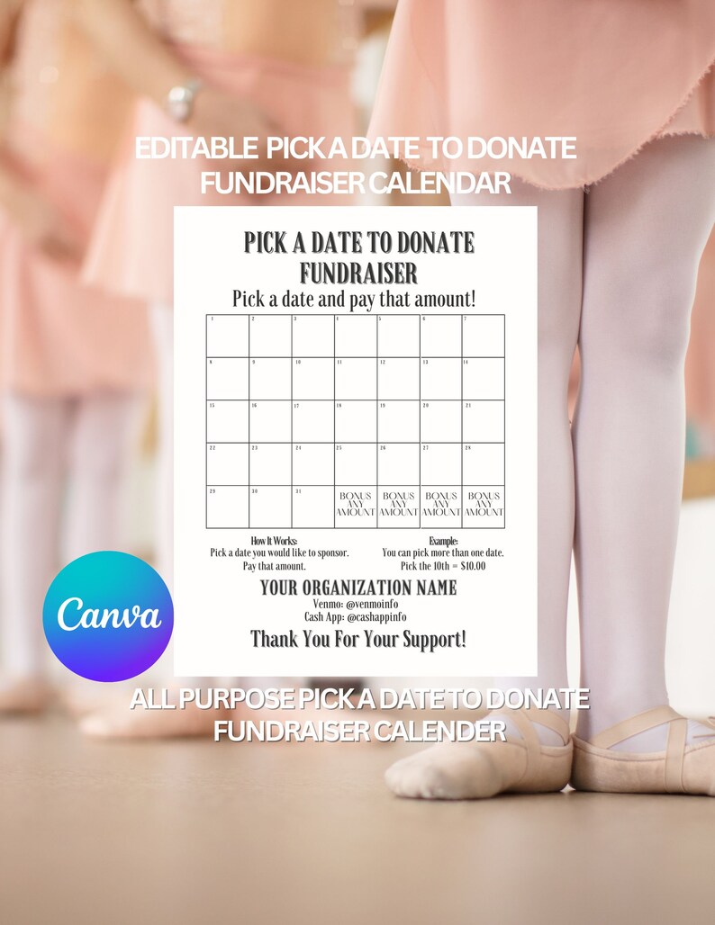Editable Pick a Date Fundraiser Calendar, Printable Template (canva) - Etsy