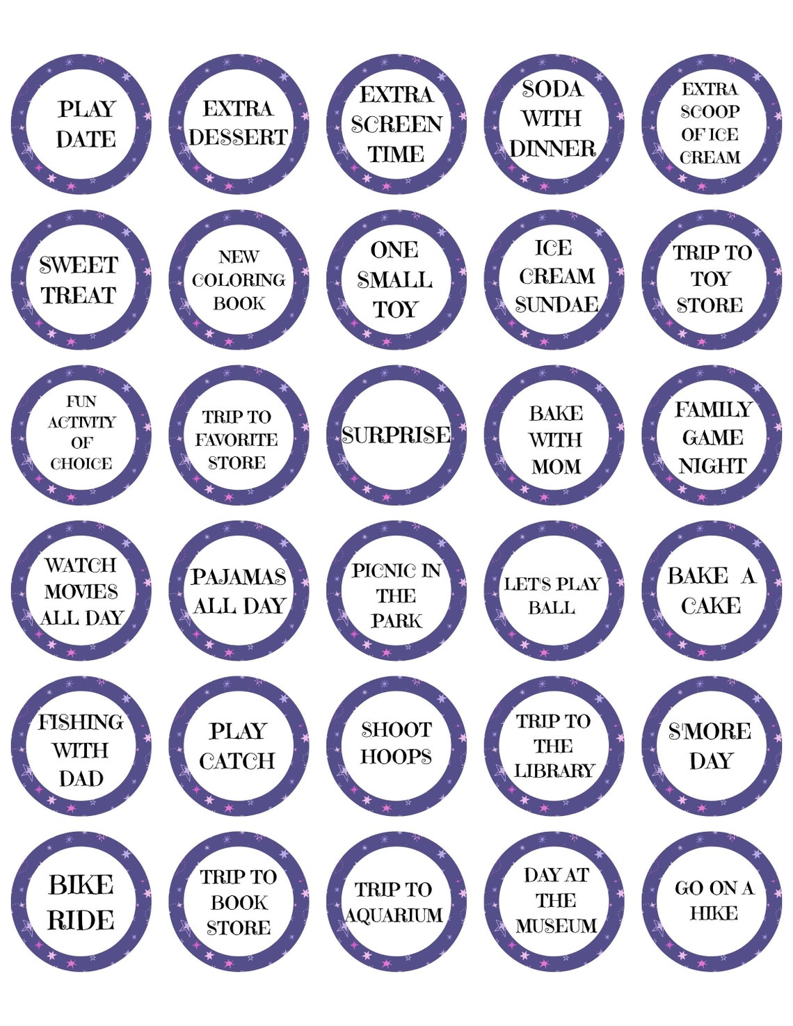 Reward Tokens Printable Reward Tokens Child Reward Tokens | Etsy