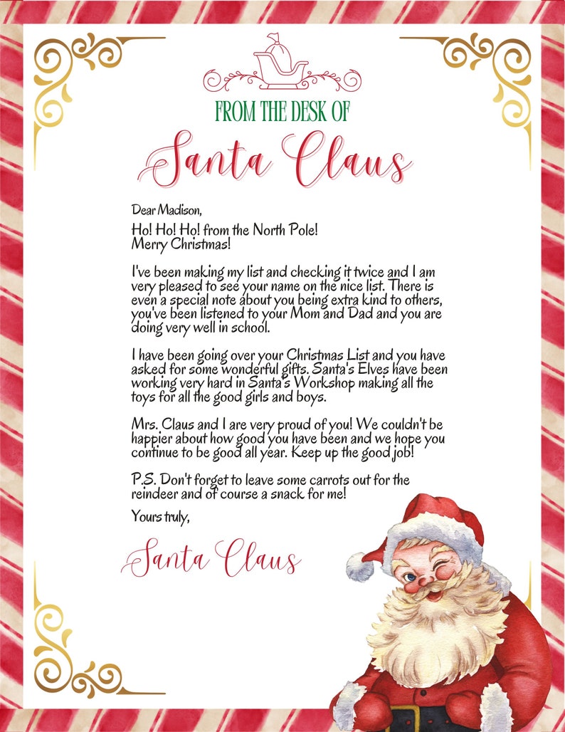 Letter From Santa Editable Letter From Santa Template - Etsy