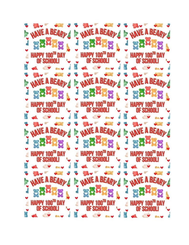 Gummy Bear 100th Day of School Treat Tags (PDF) 2-3" Sizes - Etsy