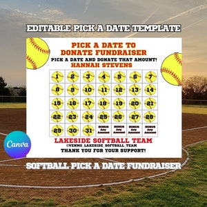 Editable Softball Calendar Fundraiser, Pick a Date to Donate Printable ...