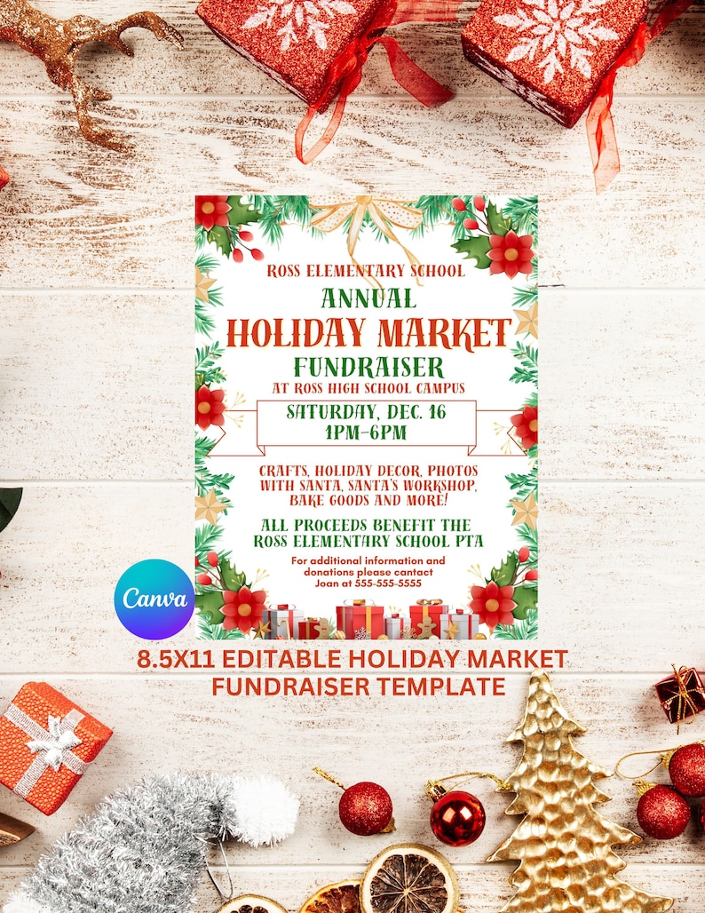 Christmas Market Flyer Template, Editable Holiday Fundraiser (8.5x11 ...