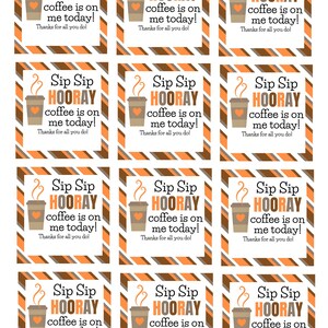 Appreciation Tag, Sip Sip Hooray Tag, Coffee Gift Tag, Editable Coffee ...