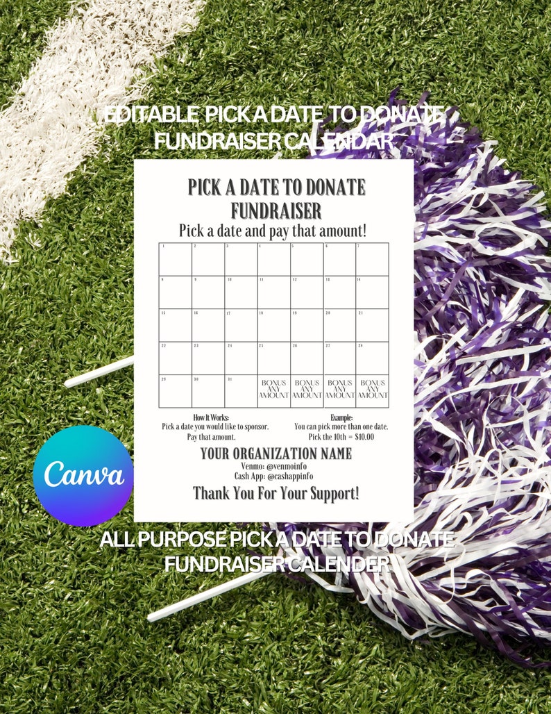 Editable Pick a Date Fundraiser Calendar, Printable Template (canva) - Etsy