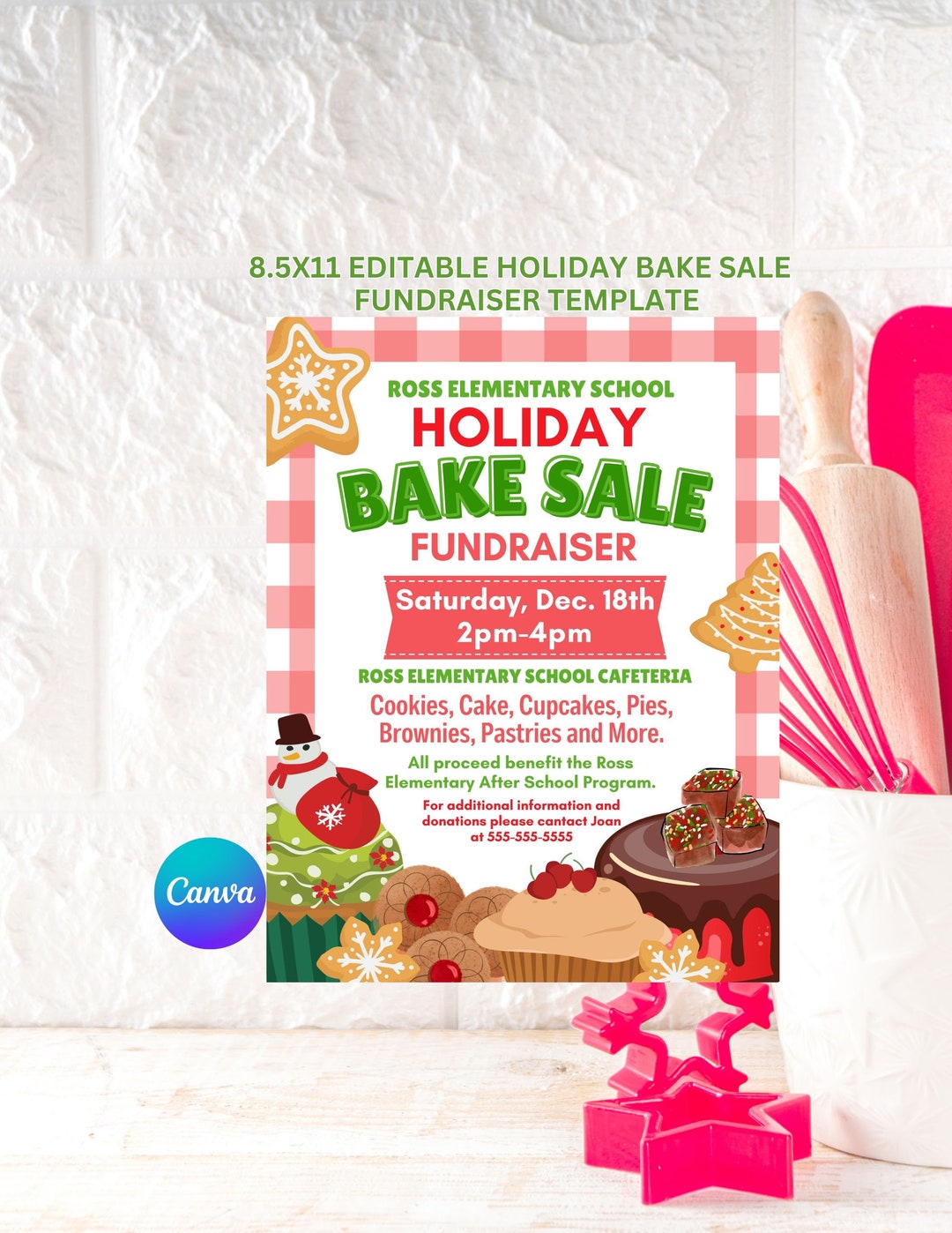 Christmas Bake Sale Flyer, Christmas Fundraiser Flyer, Editable Bake ...