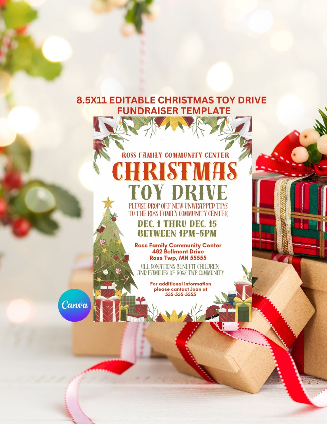 Christmas Toy Drive Flyer, Toy Drive Flyer, Editable Toy Drive Flyer ...