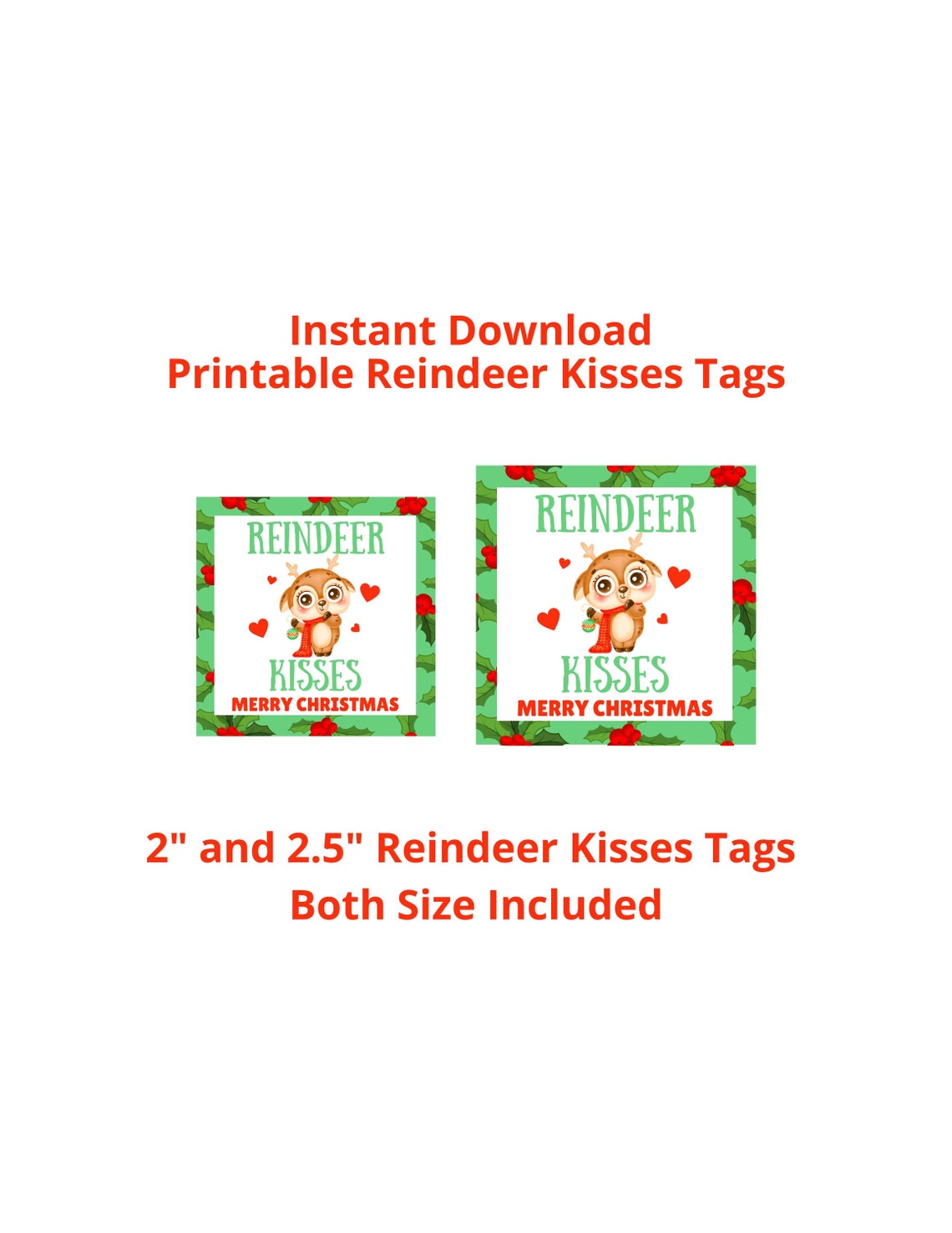 Christmas Gift Tags Printable Reindeer Tag Reindeer Kisses - Etsy