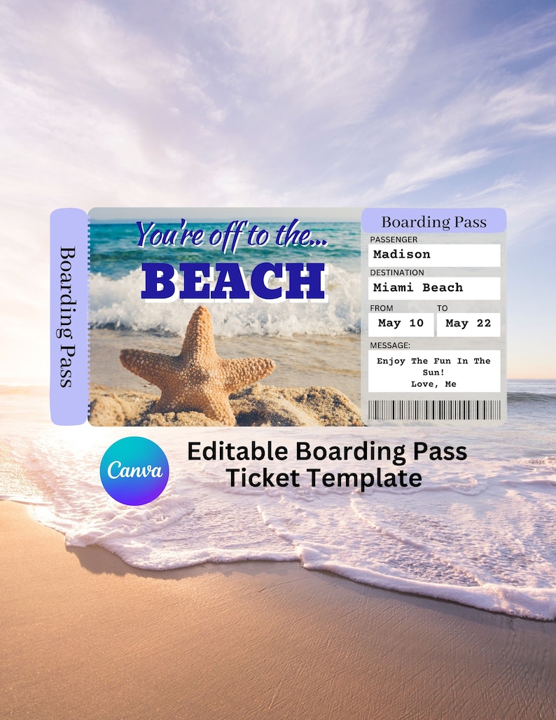 Editable Boarding Pass Ticket Template Surprise Trip Ticket - Etsy