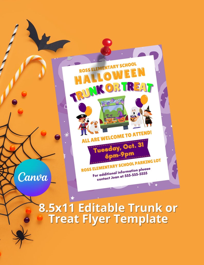 Editable Halloween Trunk or Treat Flyer, School Event (8.5x11) (canva ...