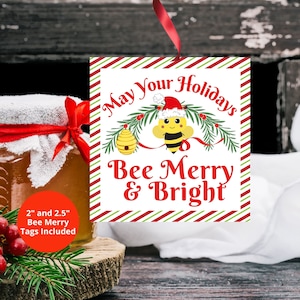 Christmas Gift Tag Printable, Bee Merry Tag, Christmas Bee Tag ...
