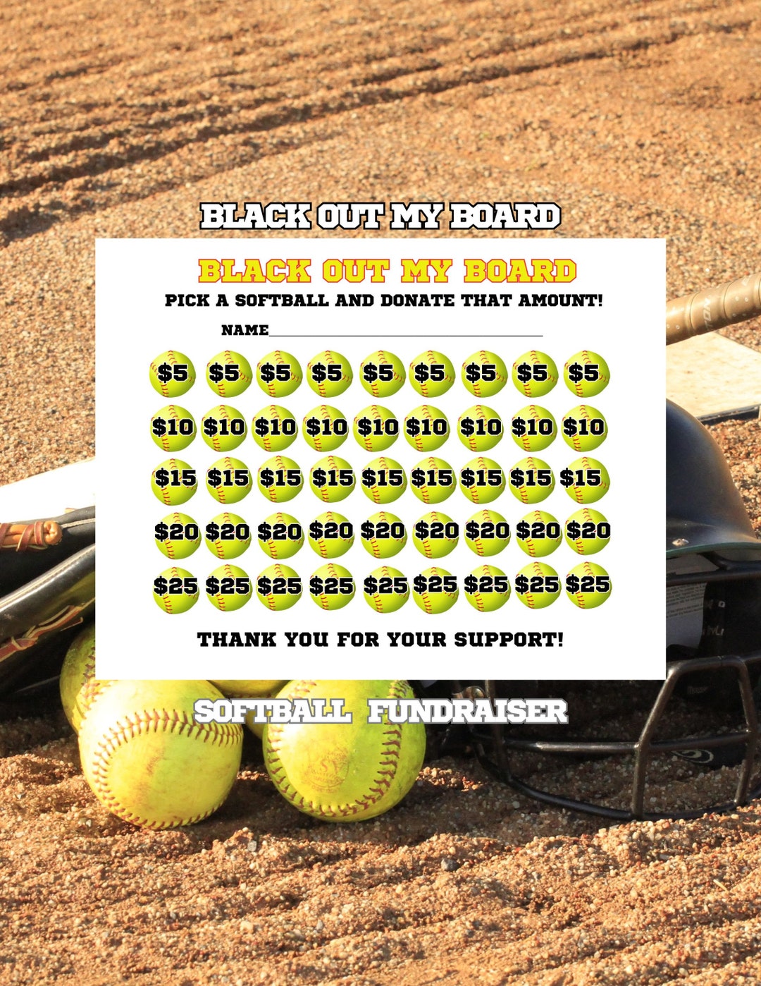 Softball Black Out My Board, Softball Fundraiser, Black Out My Board ...