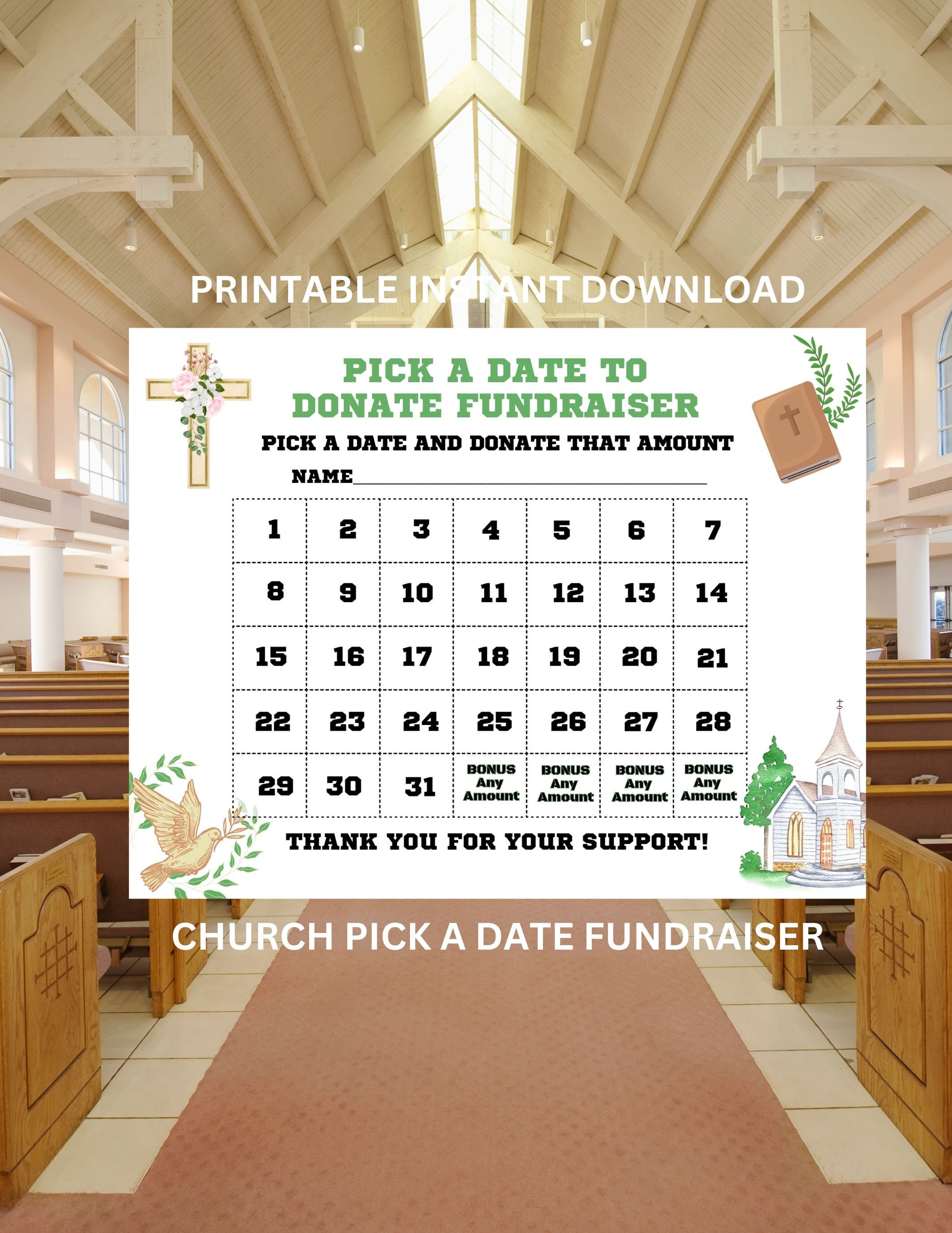 Church Calendar Fundraiser, Pick a Date Printable (PDF & PNG) - Etsy