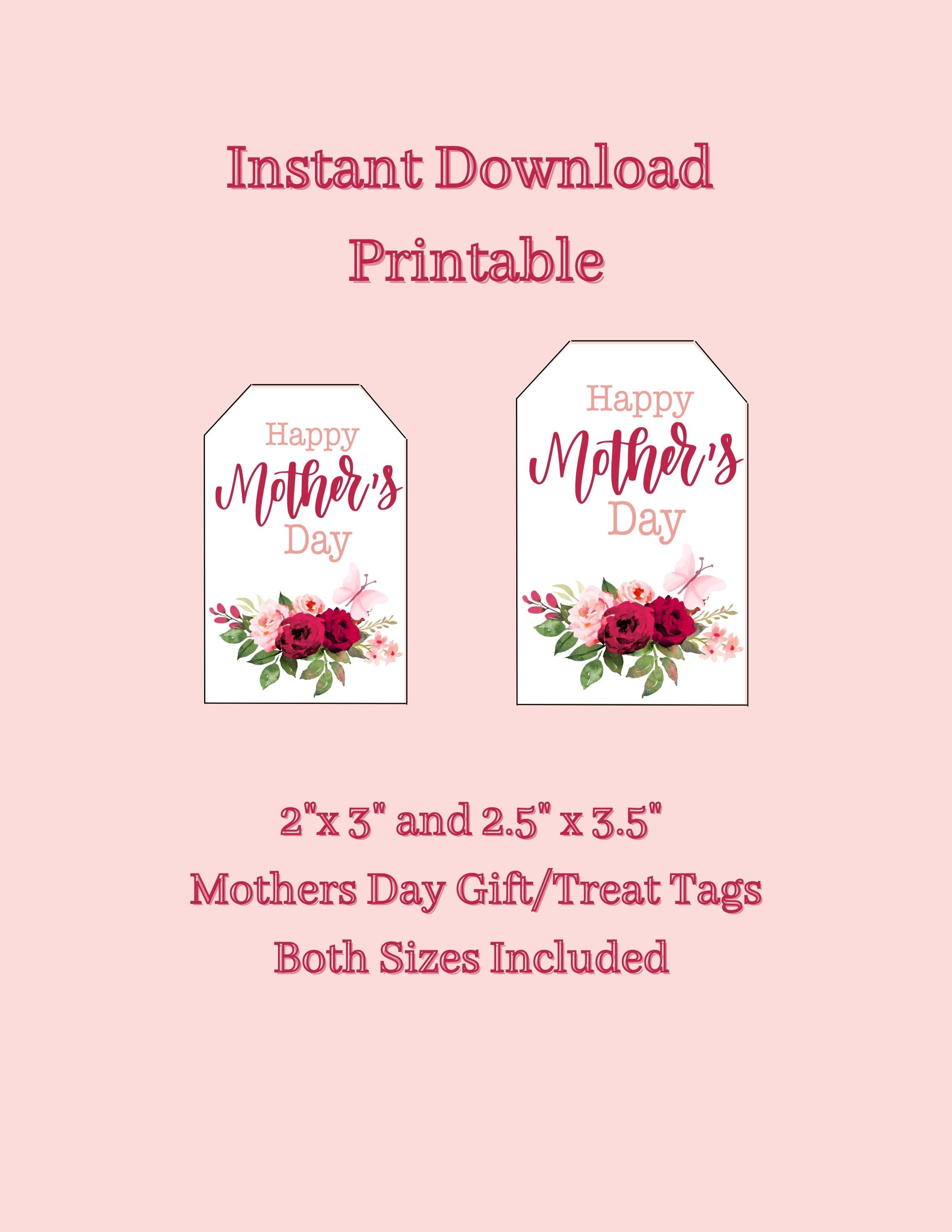 Printable Mother's Day Tag, Floral Rose Mother Tag, Mom Treat Tag, Pink ...