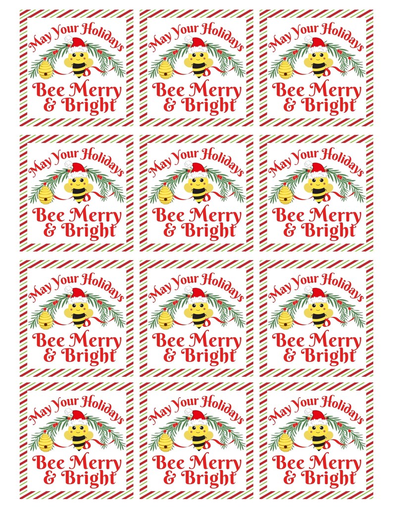Christmas Gift Tag Printable, Bee Merry Tag, Christmas Bee Tag ...