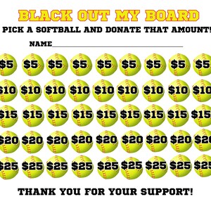 Softball Black Out My Board, Softball Fundraiser, Black Out My Board ...