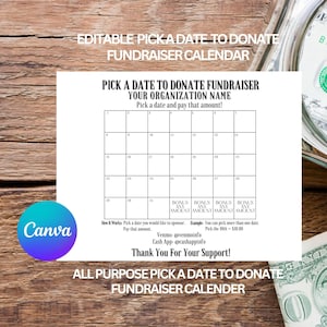 Editable All Purpose Fundraiser Calendar, Pick a Date to Donate ...