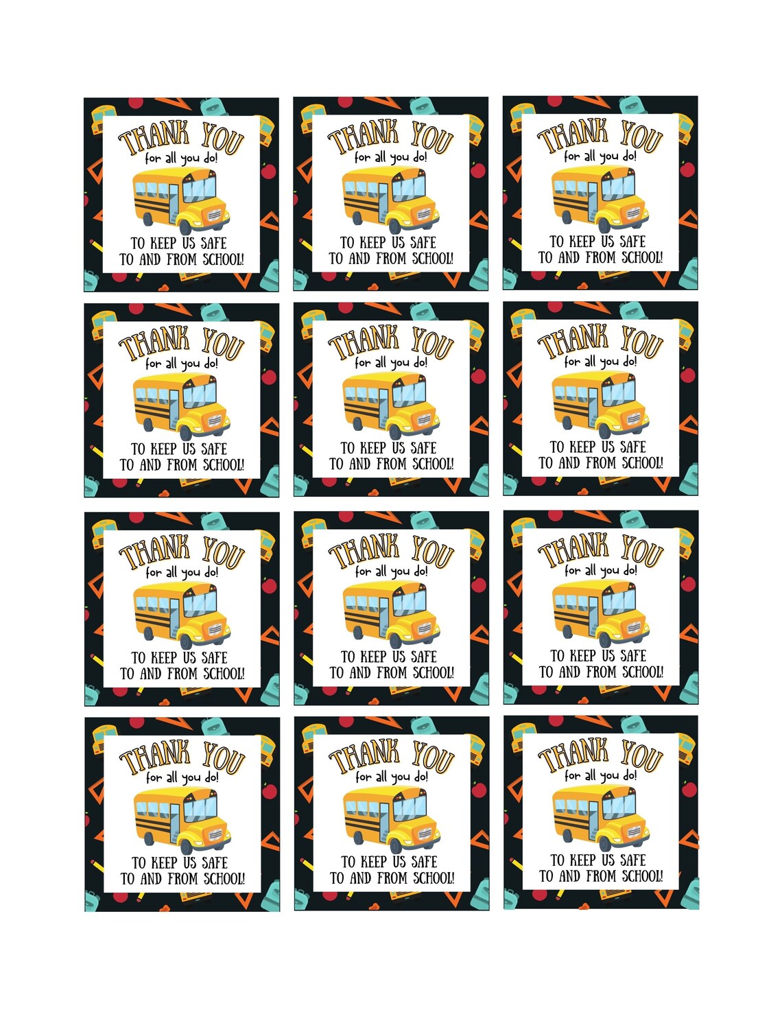 Bus Driver Gift Tags Bus Driver Appreciation Gift Tags - Etsy