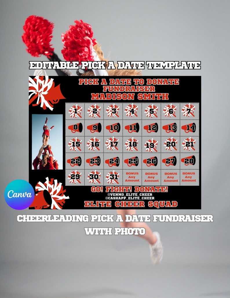 Editable Cheerleading Calendar Fundraiser, Pick a Date Template ...