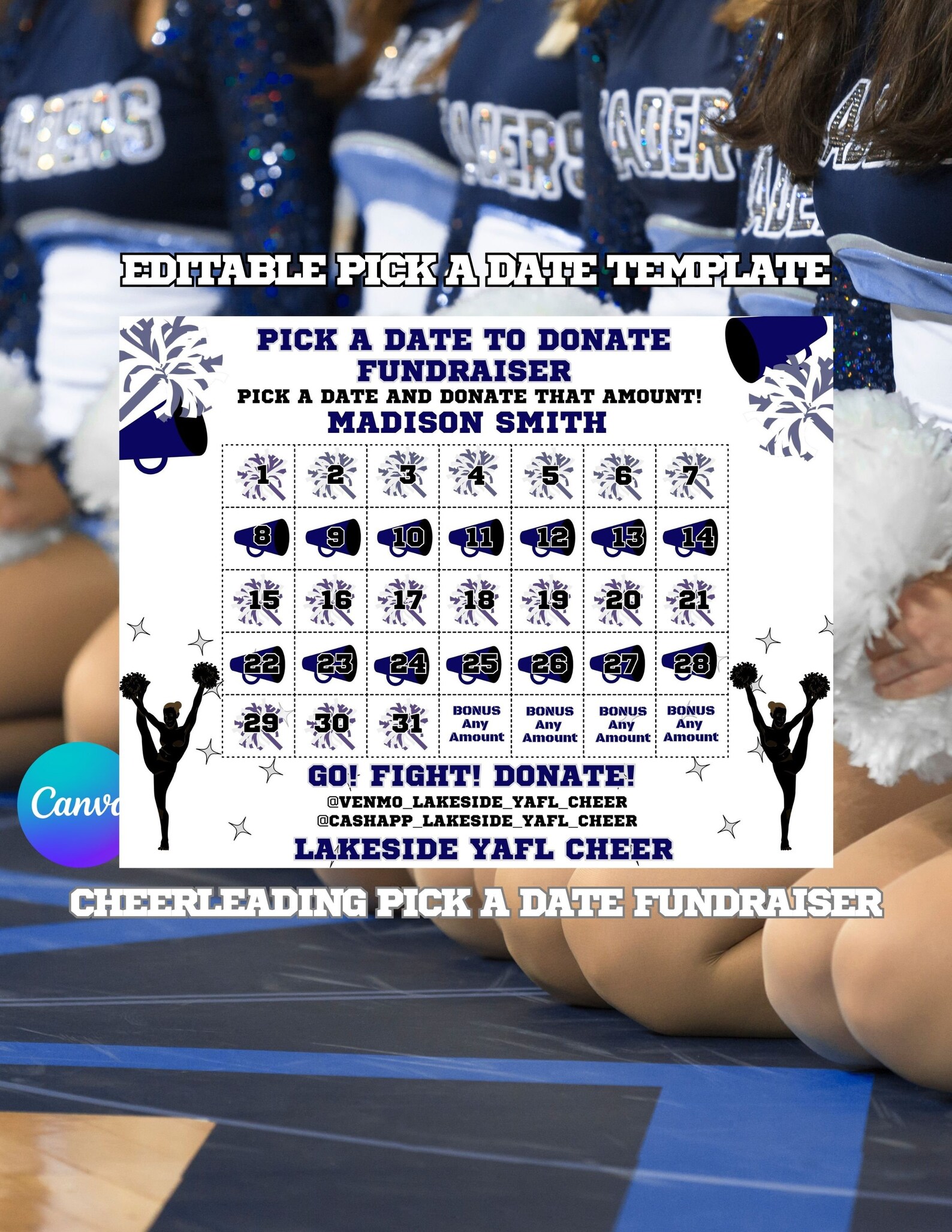 Editable Cheerleading Calendar Fundraiser Pick a Date to - Etsy