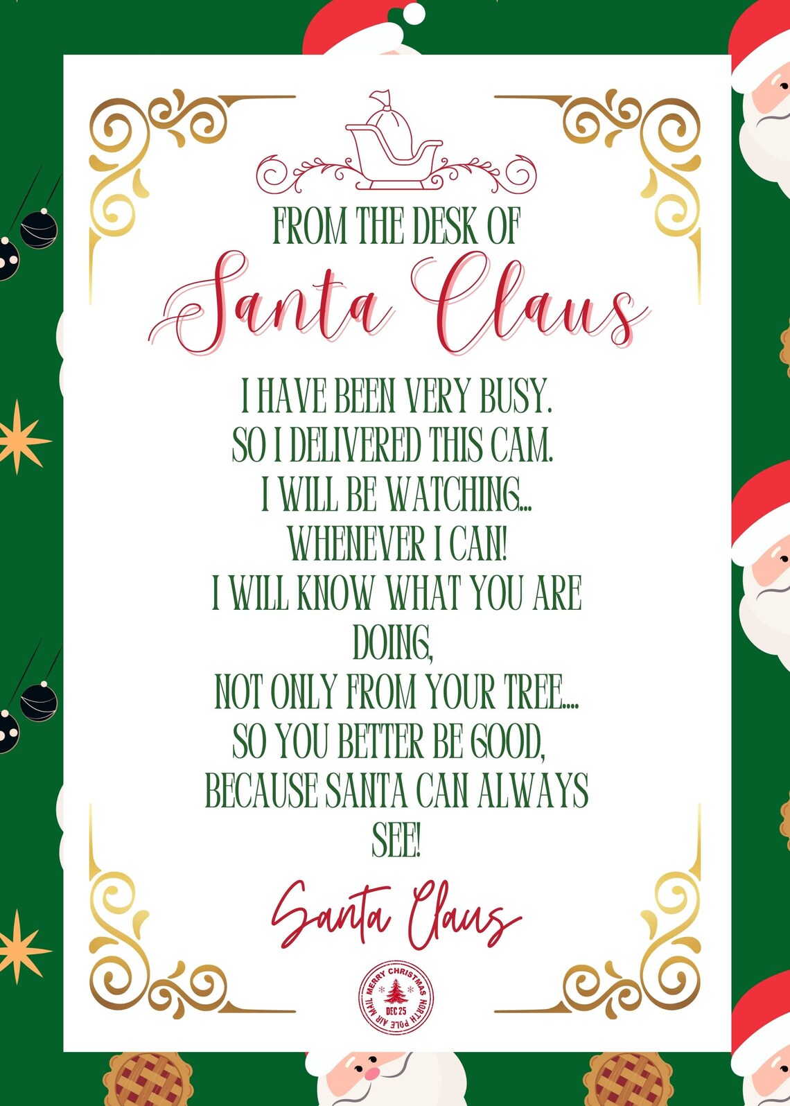 Santa Cam Letter Letter From Santa Letter Santa Cam Letter - Etsy