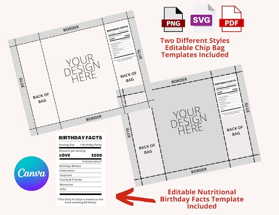 Chip Bag Template Editable Chip Bag Template Blank Chip Bag - Etsy