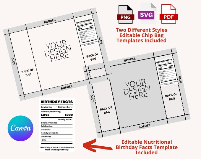 Chip Bag Template, Editable Chip Bag Template, Blank Chip Bag Template ...