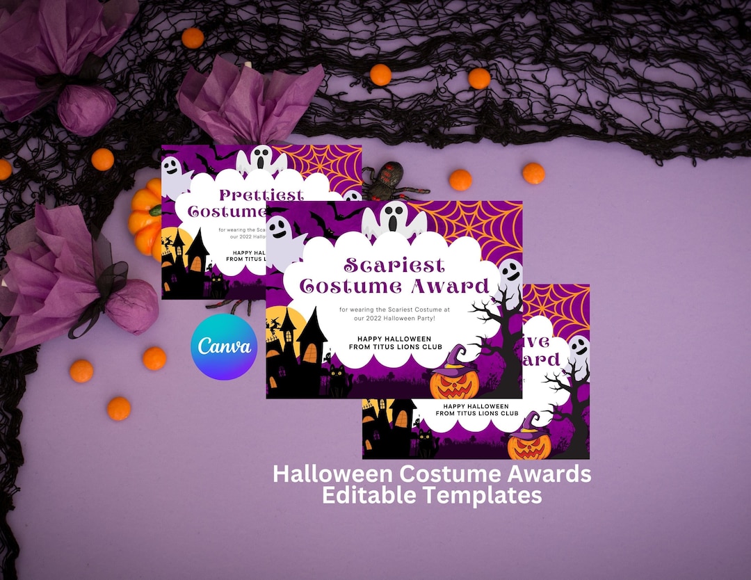 Halloween Costume Awards, Halloween Awards Template, Costume Party ...