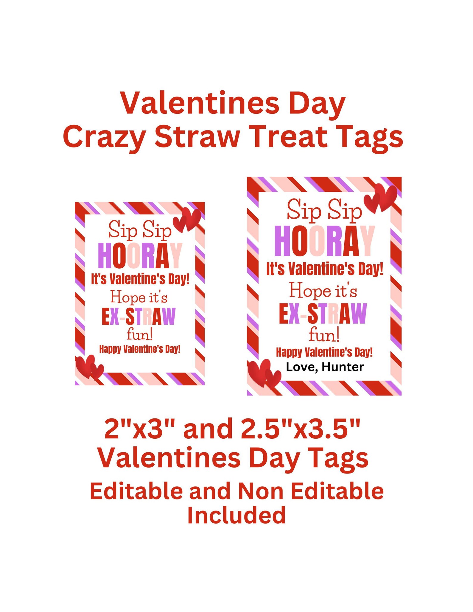 Editable Valentine Crazy Straw Tag, Kids Classroom Treat (PDF) - Etsy