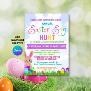Easter Egg Hunt Flyer, Easter Bunny Flyer, Editable Easter Flyer ...
